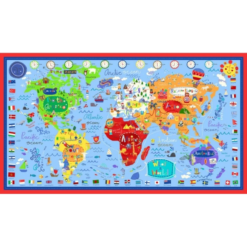 FABRIC PANEL WORLD MAP US COTTON | Shopee Malaysia