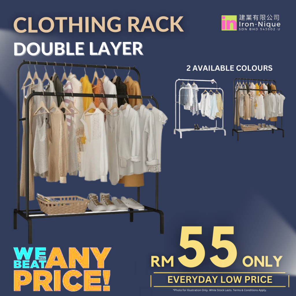 🔥 DOUBLE ROD CLOTHING RACK 😍 Strong Steel Structure Double Pole Cloth ...