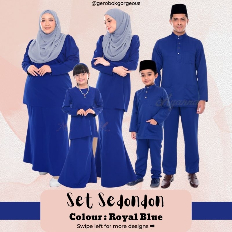 Baju Raya Sedondon Tema Warna Royal Blue (Biru) Set Family Ayah Ibu ...