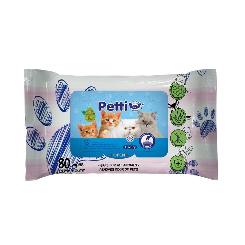 Petti Pet Wipes Wet Tissue 80's for Cat & Kitten Tuala/Tisu Basah utk ...