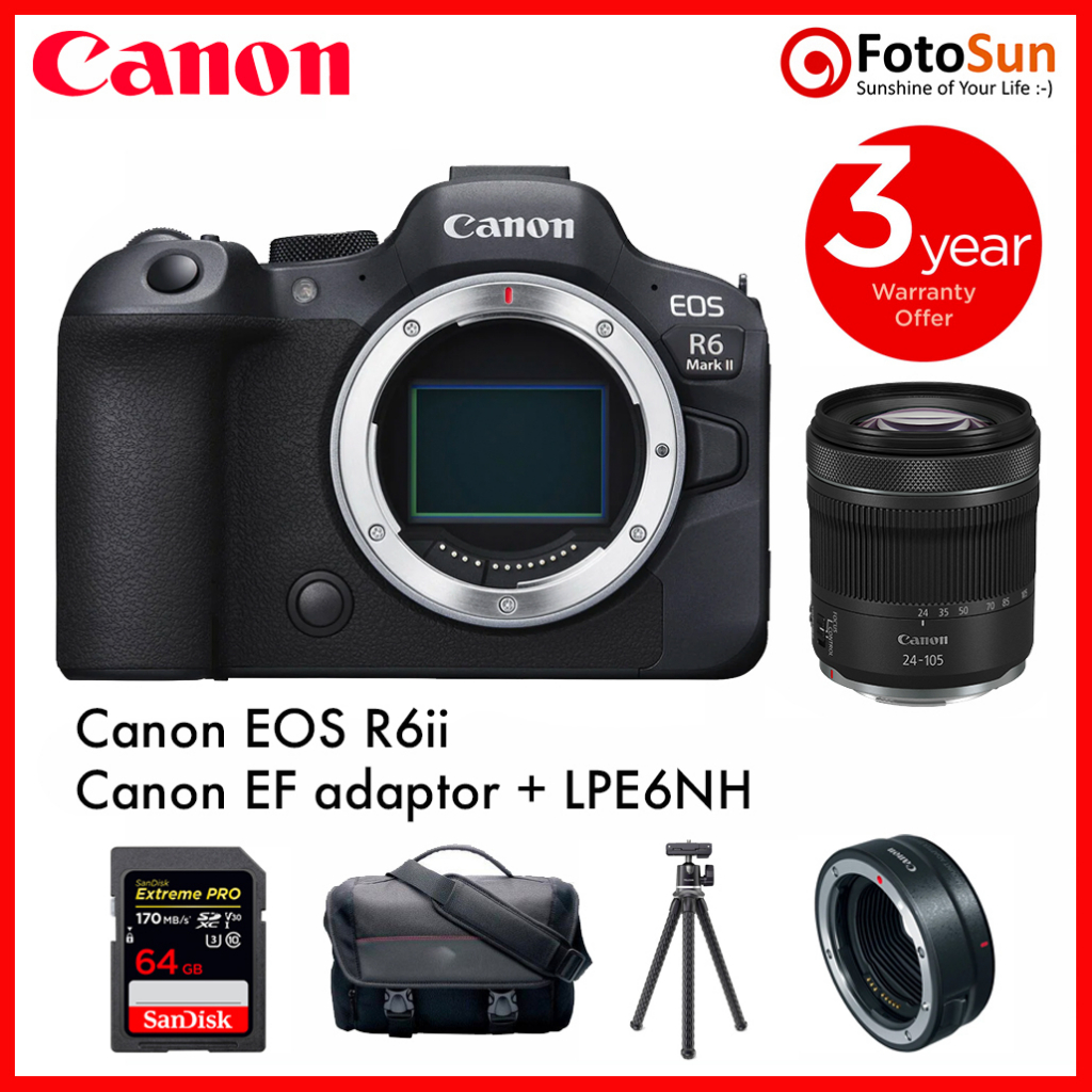 CANON EOS R6ii / R6 ii / R6 Mark 2 body combo 3 year Malaysia warranty ...