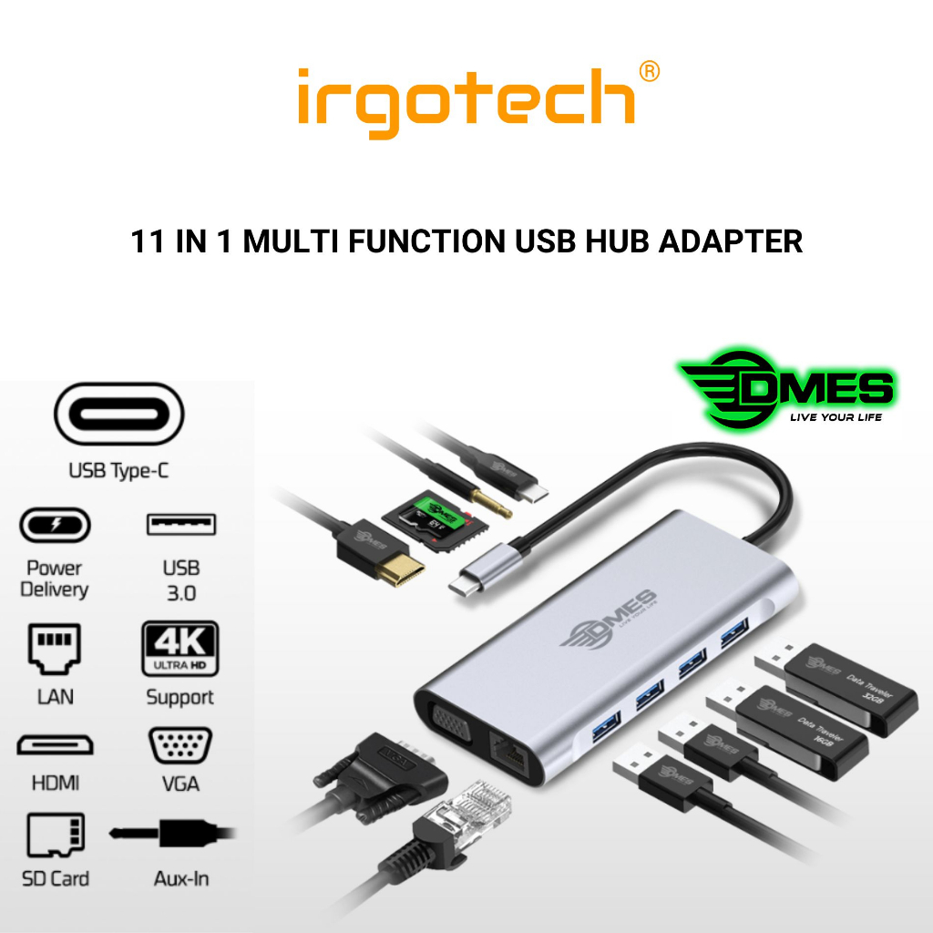 DMES DH8 Type-C 11 in 1 Multi Function USB Hub Adapter with Expansion ...