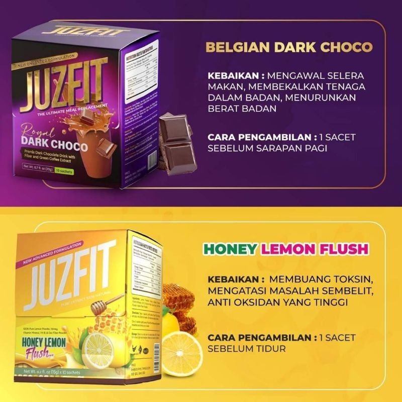 JUZFIT ROYAL DARK CHOCO & HONEY LEMON FLUSH | 💯 ORIGINAL | Shopee Malaysia