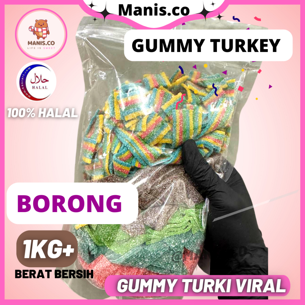 [1Kg] Borong Pack Gummy Turkey Sourbelt Viral Bebeto Haribo Halal ...