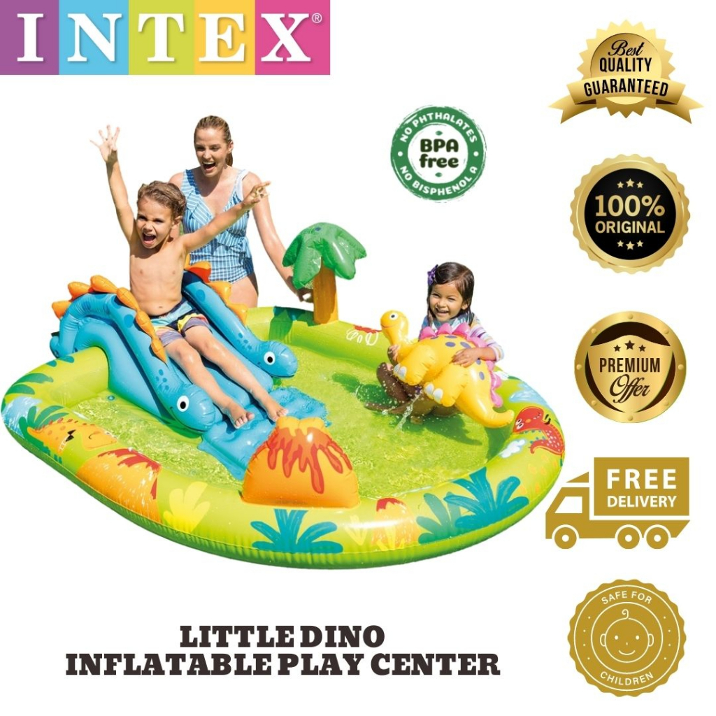 57166 Intex Little Dino Inflatable Play Center w/ Slide- Garden Pool ...