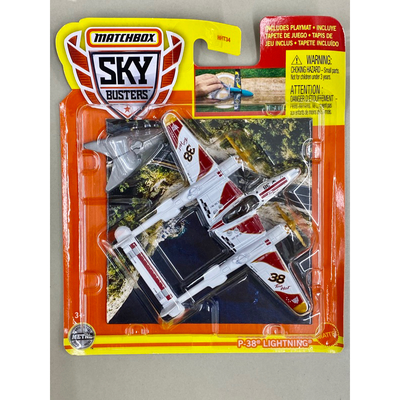 Matchbox P38 LIGHTNING White Red Sky Busters Fighter Aircraft Diecast ...