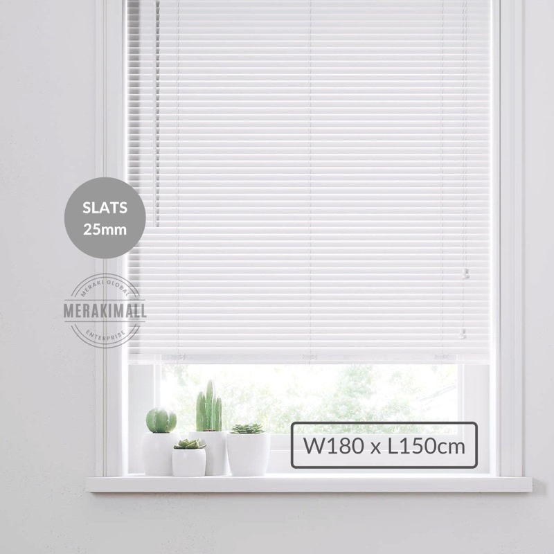 25mm White PVC Venetian Blind 180cm x 150cm | Light Filtering Window ...