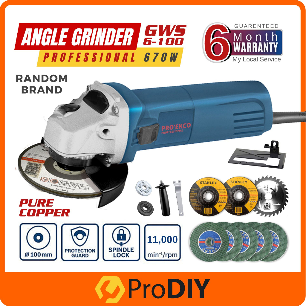 PRO' EKCO GWS 6-100 Professional Angle Grinder 670W 220V Cutter Tool ...