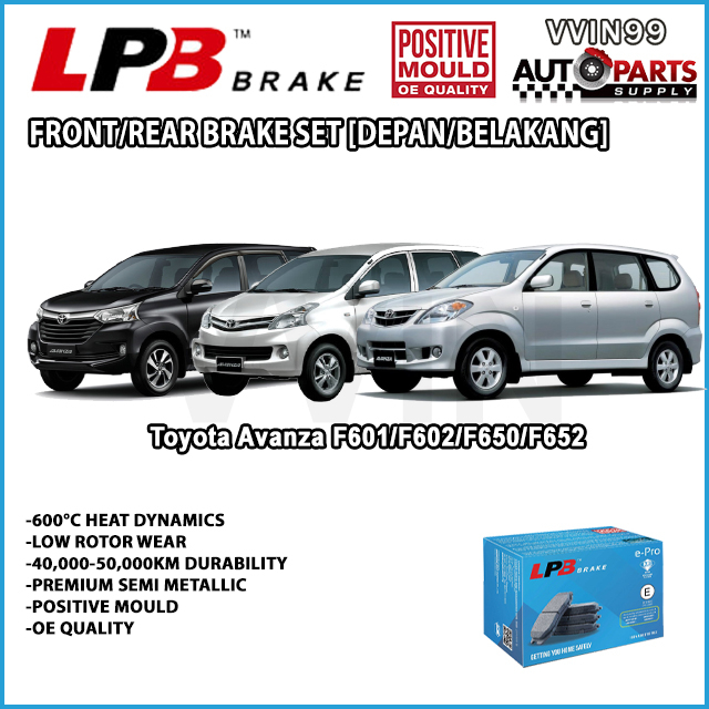 Toyota Avanza Front/Rear Brake LPB Premium Semi Metallic Euro Standard ...