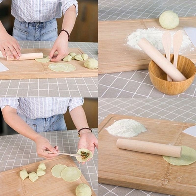 Non-Stick Wooden Rolling Pin Pastry Dough Flour Fondant Roller Baking ...