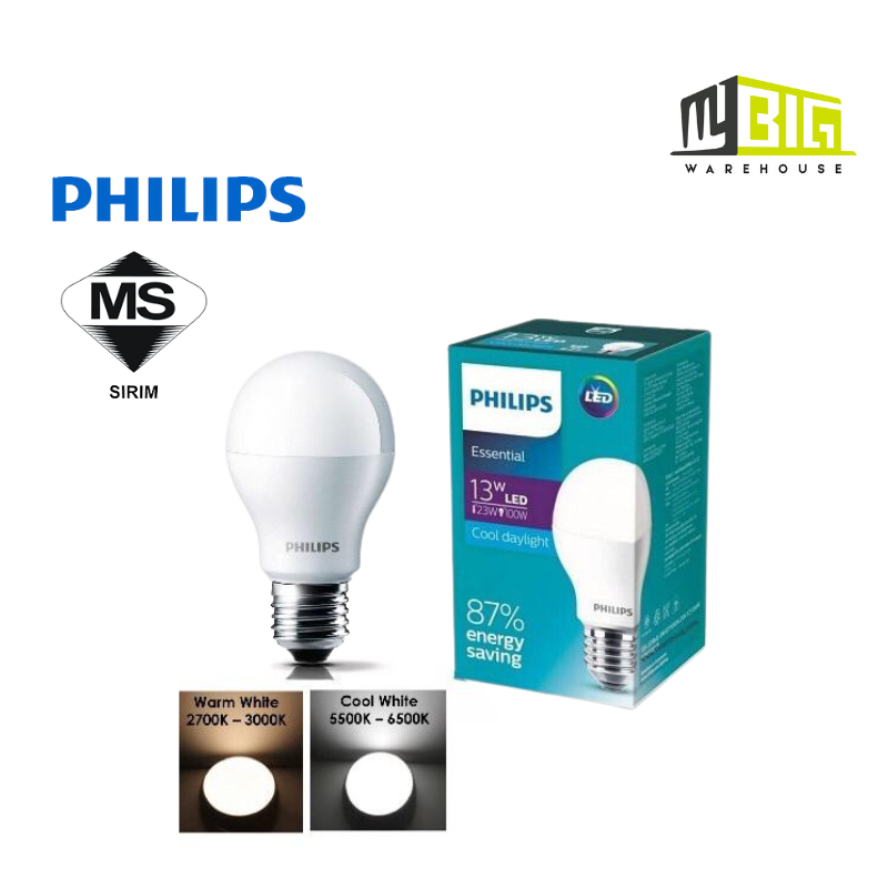 PHILIPS ESSENTIAL LED BULB 13W E27 6500K / E27 3000K 230V 1CT/12MY (NEW 2020) | Shopee Malaysia