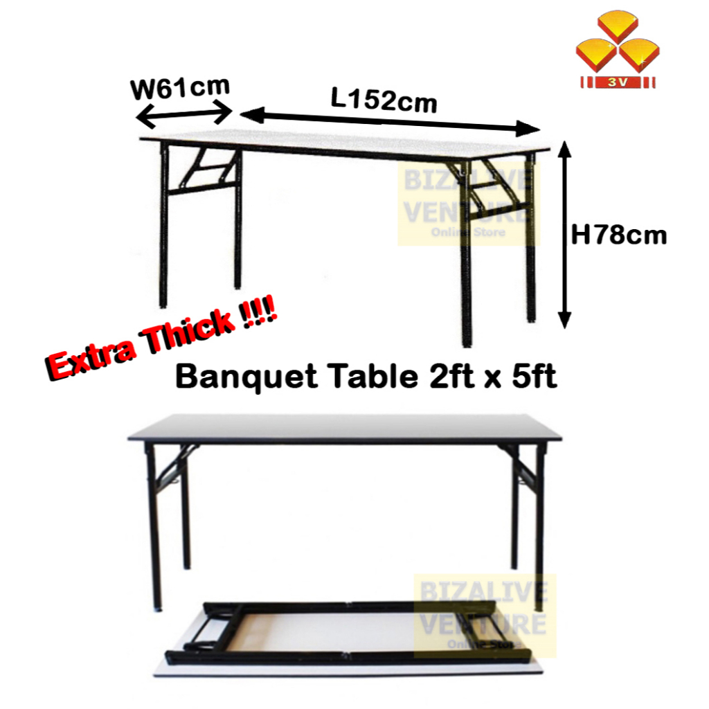 (EXTRA THICK) 3V Foldable Wood Top Banquet Table 2ft x 5ft | Gaming ...