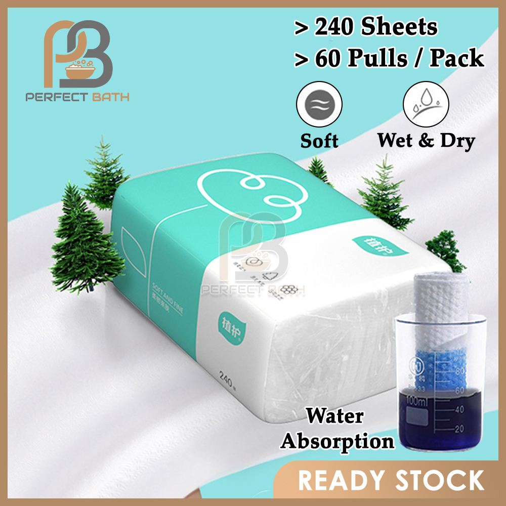 [1 Pack] 240Pcs/60 Pulls Facial Tissue Skin-Friendly Wipe Tissue Tisu ...