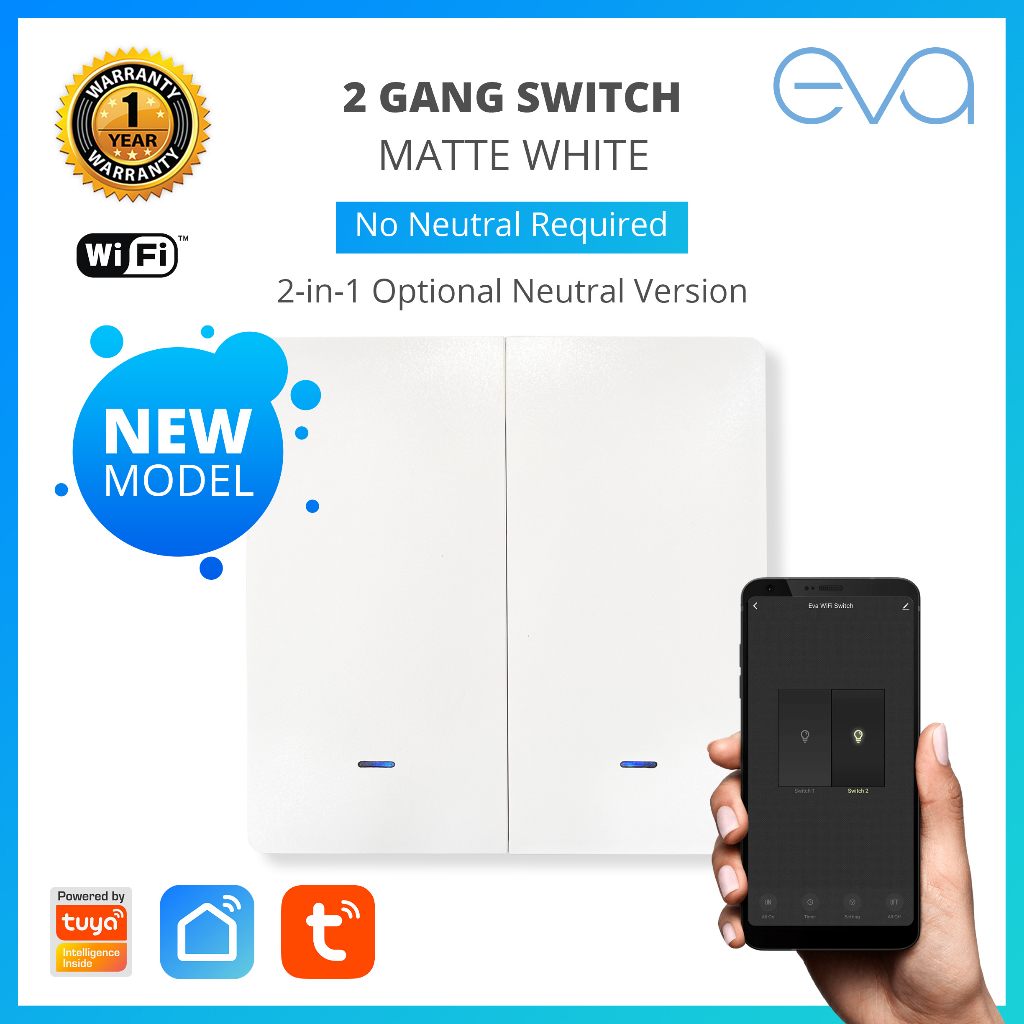 Eva WiFi Mechanical 1/2/3/4 Gang Click Switch No Neutral, No Capacitor ...