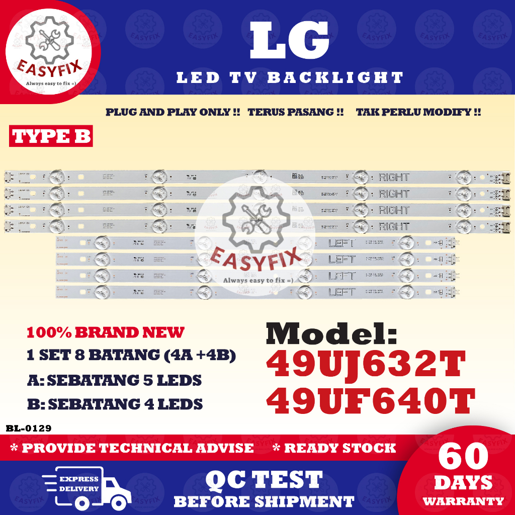49UJ632T / 49UF640T LG 49 INCH LED TV BACKLIGHT ( LAMPU TV ) 49UJ632 49" LG LED BACKLIGHT ...