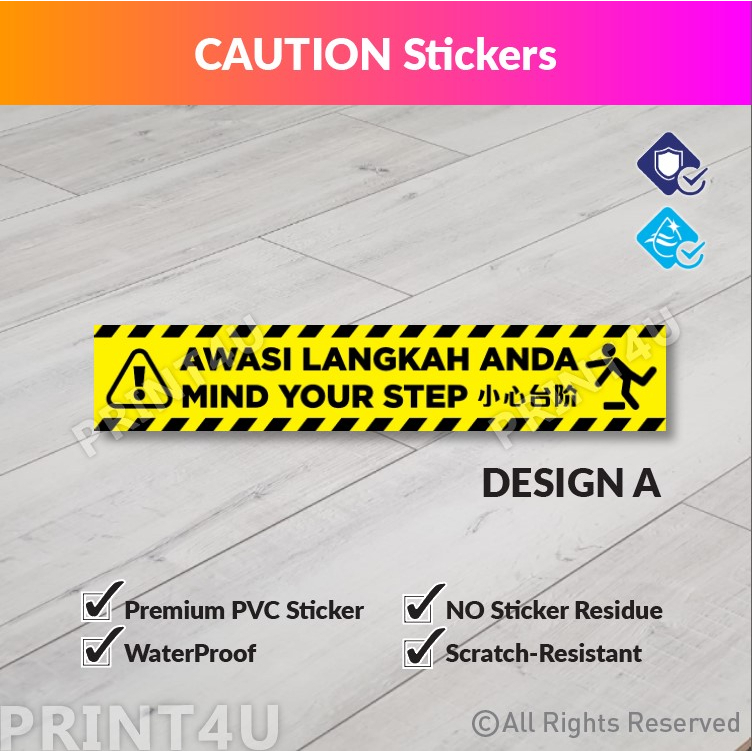 PRINT4U CAUTION SIGN Sticker AWASI LANGKAH ANDA MIND YOUR STEP WACTH ...