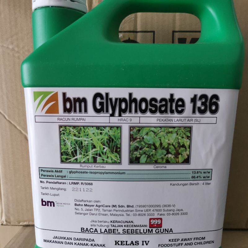 BM GLYPHOSATE 136 GLYPHOSATE-ISOPROPYLAMMONIUM 13.6% 4LITRE | Shopee ...
