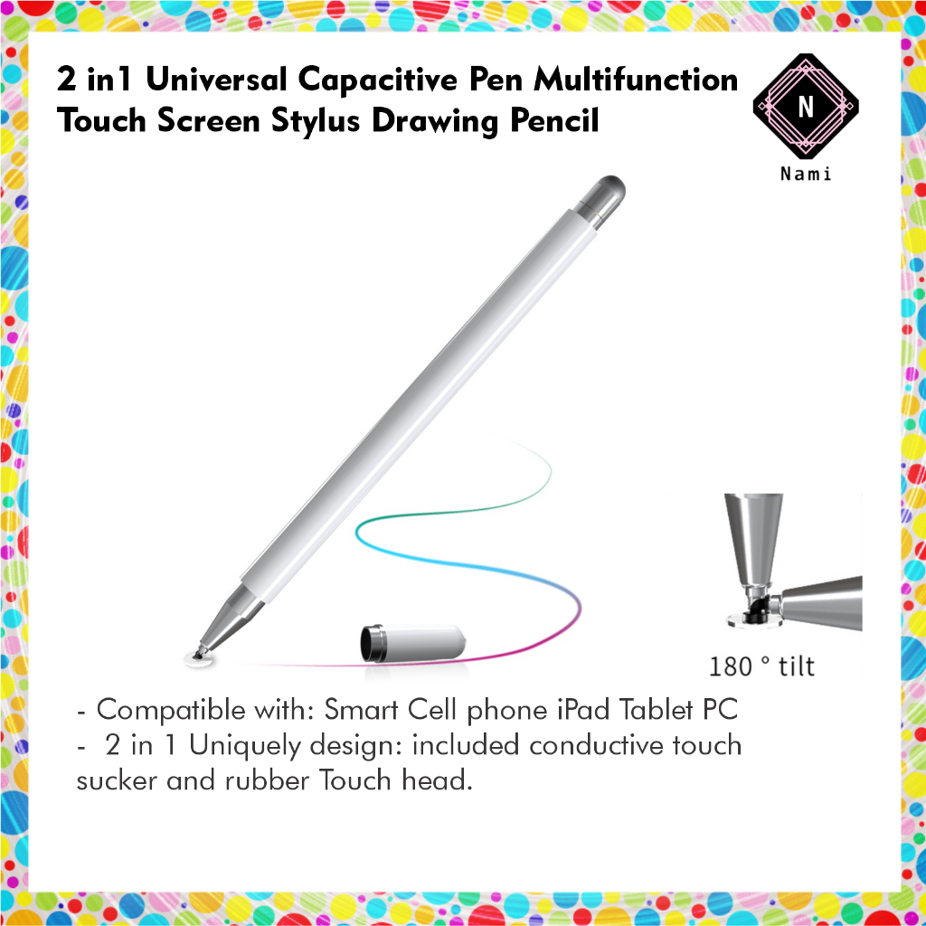 2 in1 Universal Capacitive Pen Multifunction Touch Screen Stylus Drawing Pencil for iPhone iPad ...
