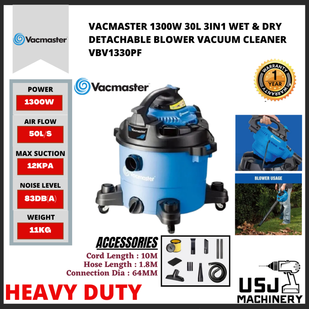 VACMASTER 1300W 30L 3IN1 Wet & Dry Detachable Blower Vacuum Cleaner ...