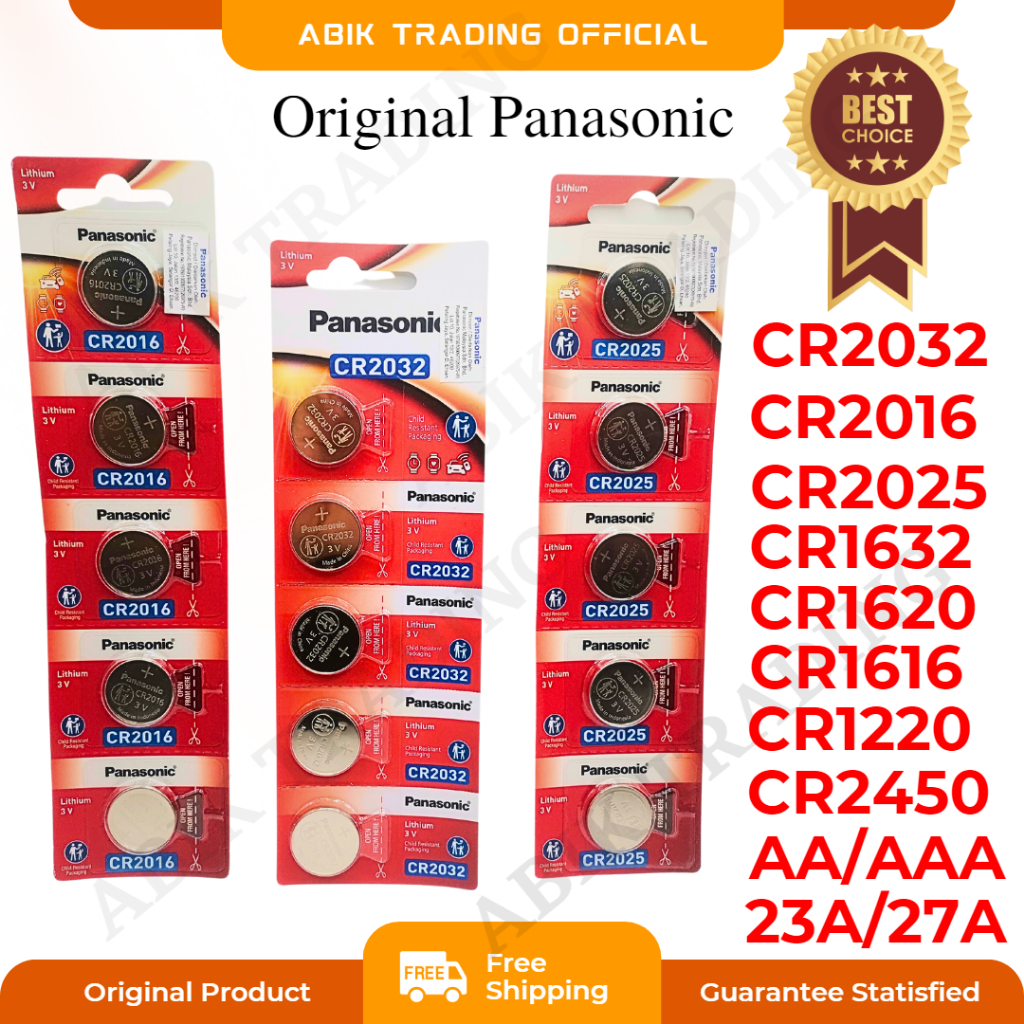 PANASONIC CR2032 CR2025 CR2016 CR1632 CR1620 CR1616 CR1220 CR2450 23A 27A AA/AAA 23A 27A Bateri ...