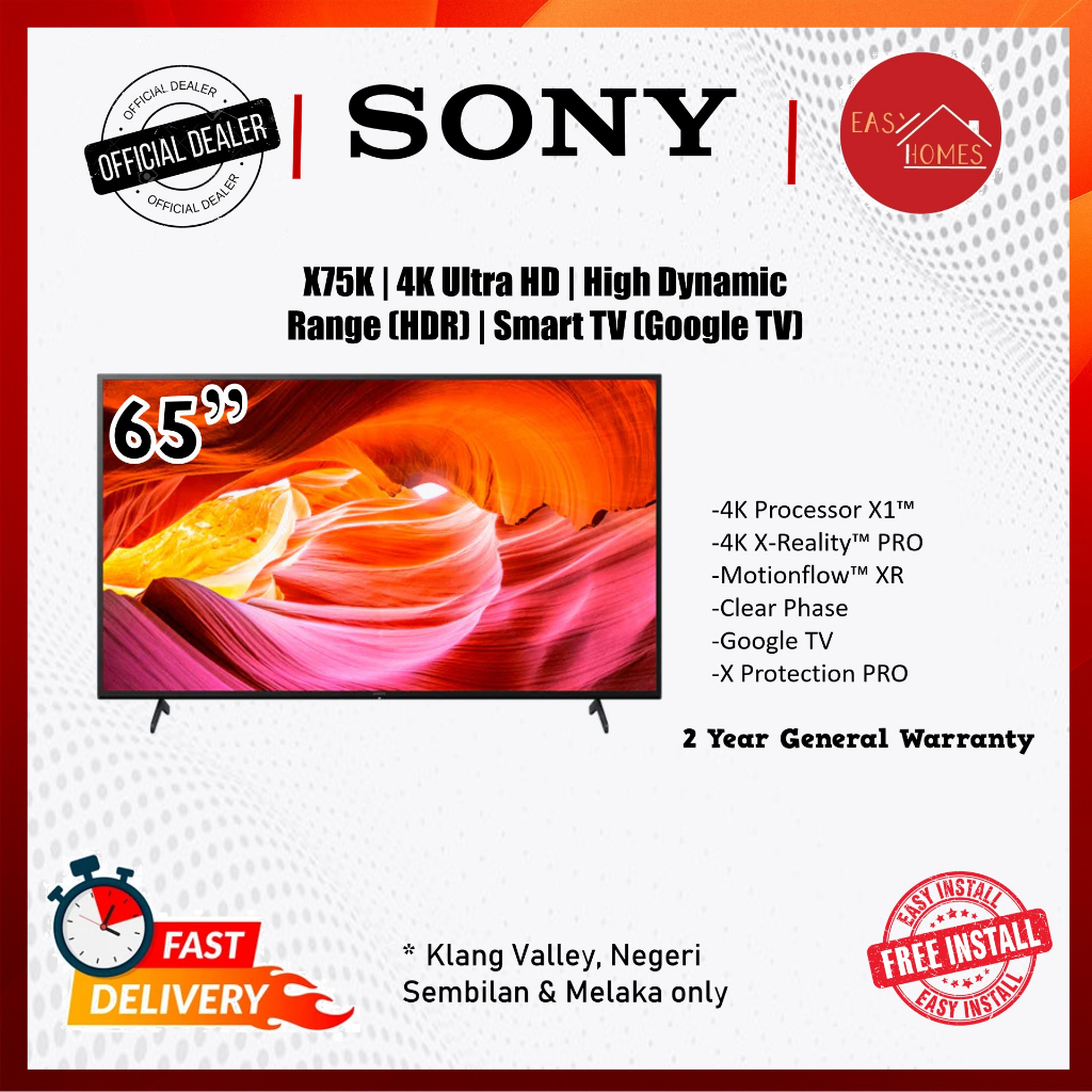 Sony Bravia KD X75K 4K Ultra HD High Dynamic Range HDR Smart TV Google TV | Shopee Malaysia