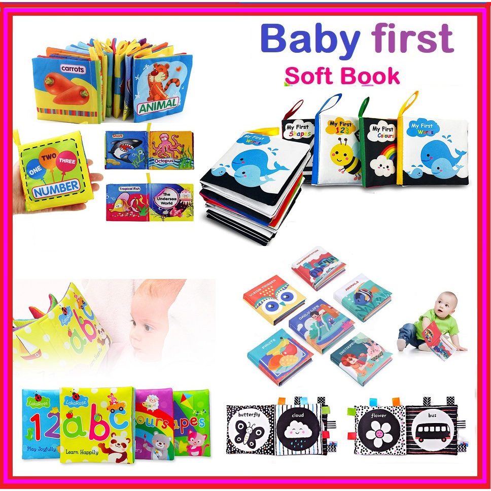 [Full set] Infant Baby Soft Book Animals Fruit Vision Transport Number ...