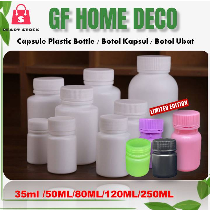 35ml -250ml Medicine Bottle, White Capsule Container, Botol Ubat Kapsul ...