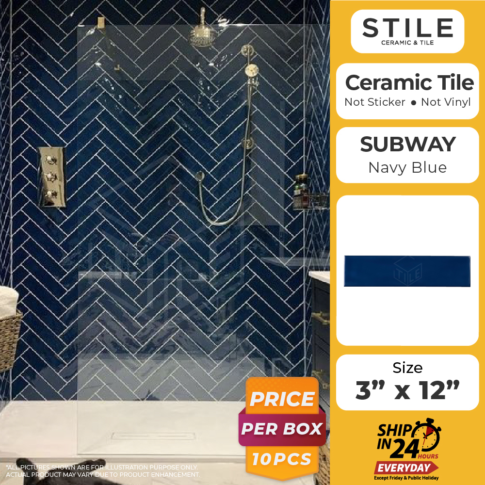 [REAL TILE] 10 PCS SUBWAY NAVY BLUE MOSAIC TILES/MOZEK/CERAMIC TILES ...