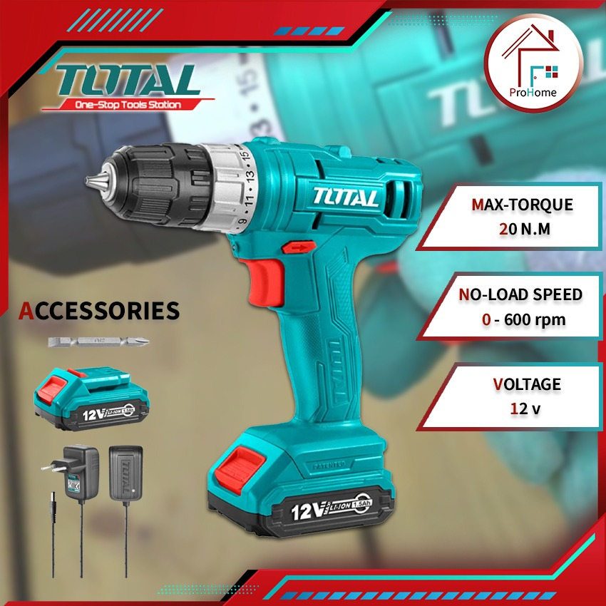TOTAL TDLI1211 12V LI-ION CORDLESS DRILL/WOOD DRILL SCREWDRIVER ...