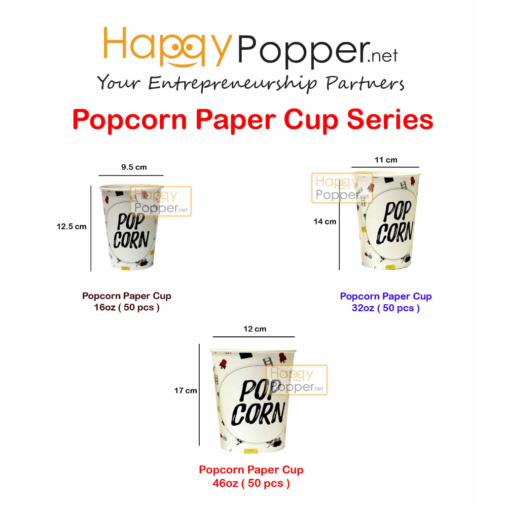 Happypopper (50 pcs) Cawan Kertas Printing Popcorn Disposable Paper Cup ...