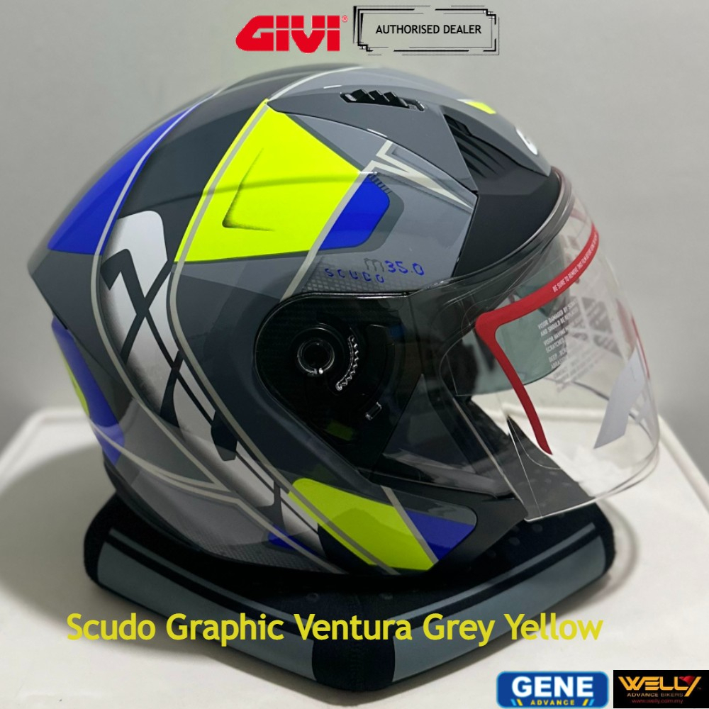 GIVI M35.0 Scudo Graphic Ventura Grey Yellow Helmet 100% Original From Authorized Dealer ...