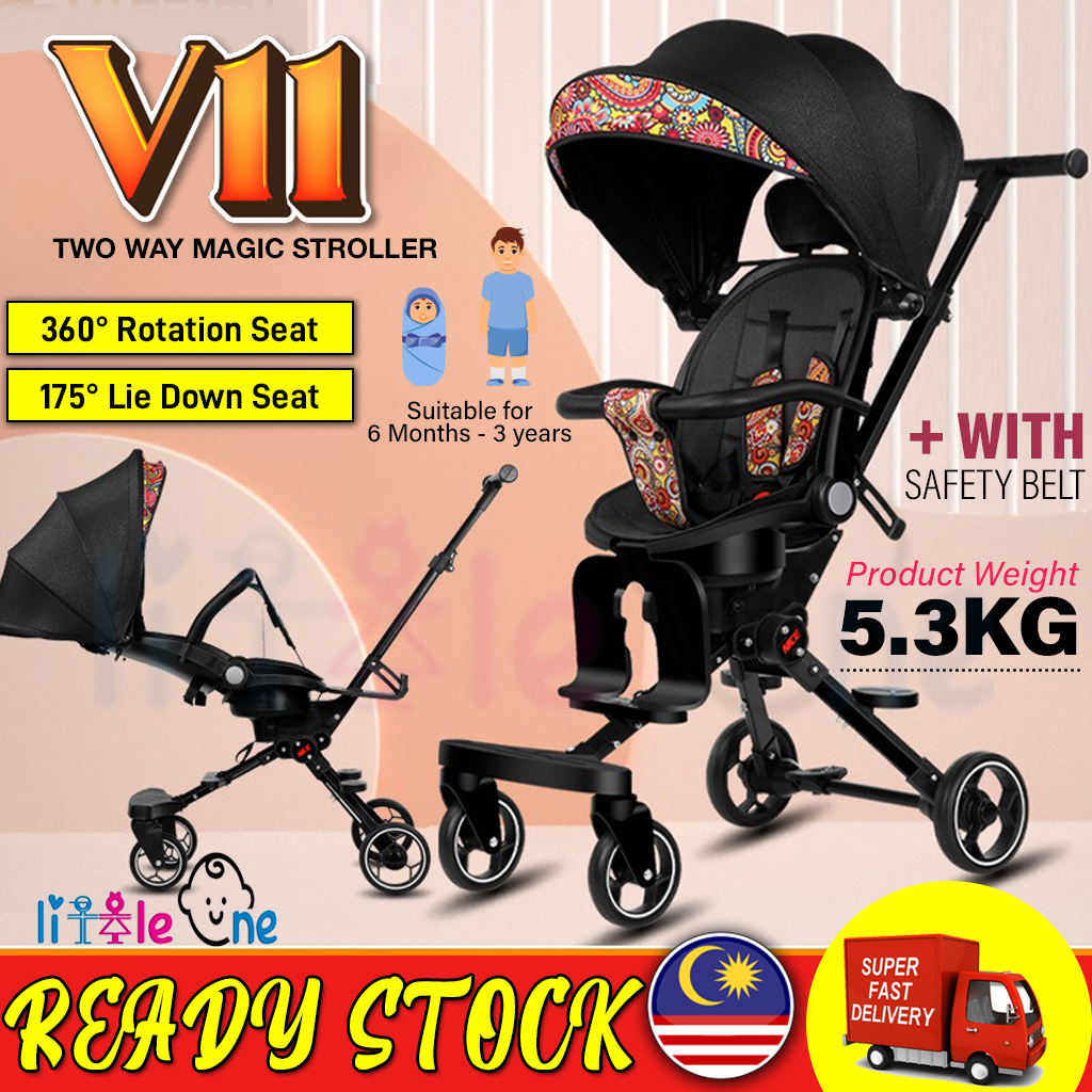 LOB V11 2 Way Magic Stroller (Flat Recline 175 Degree) 360 Rotation ...
