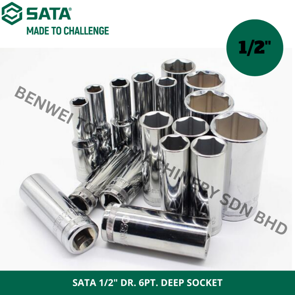 SATA 1/2'' DR. 6PT. DEEP SOCKET / LONG DEEP HEX SOCKET BOX / 10MM 11MM 12MM 13MM 14MM 15MM 16MM ...