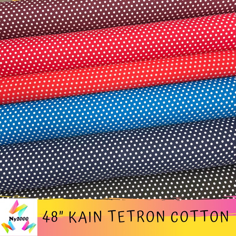 Kain Tetron Cotton TC (Polyester) Corak 6mm Polkadot (Bidang 48 inci ...
