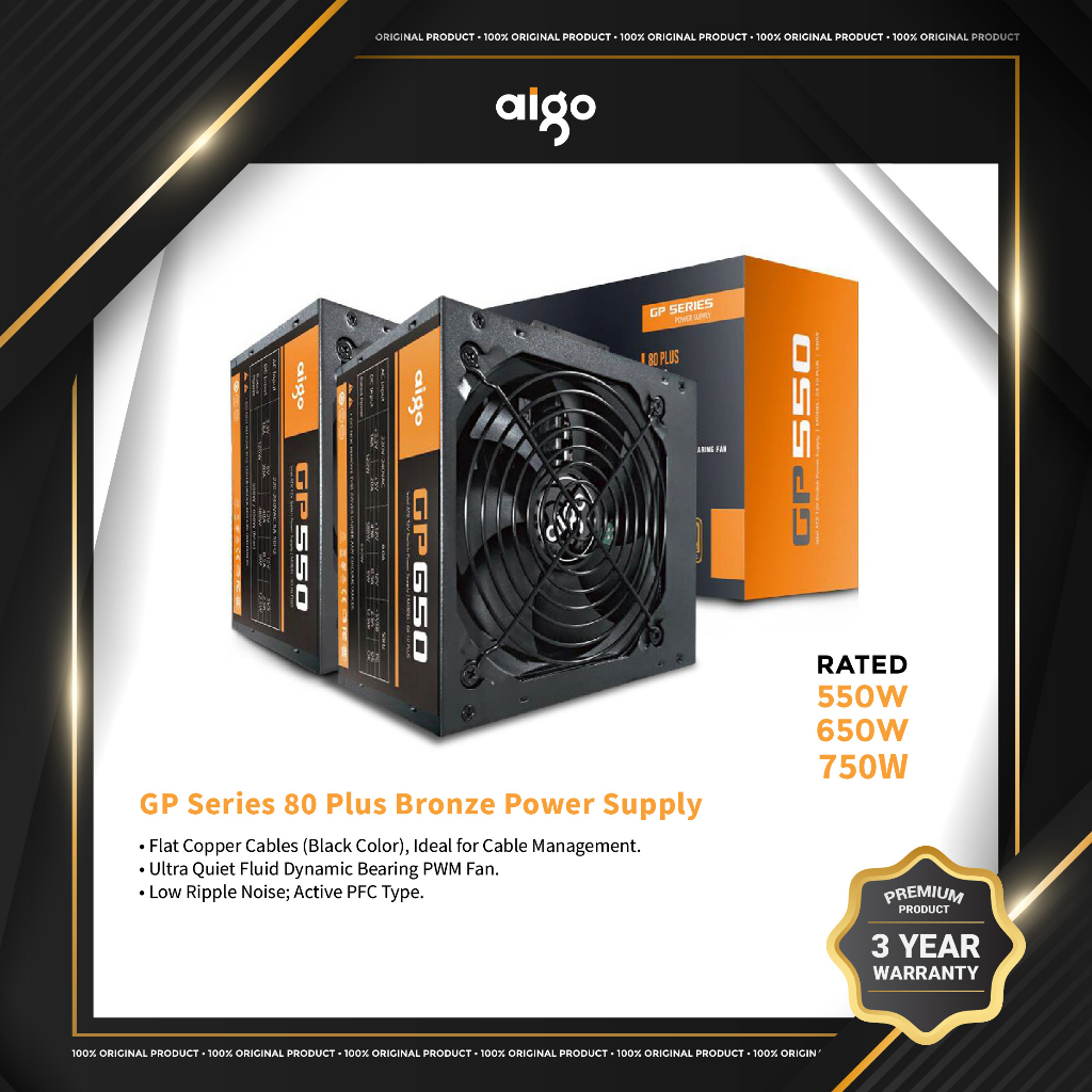 Aigo GP SERIES 550/650/750Watt 80 Plus Bronze Power Supply | Shopee ...