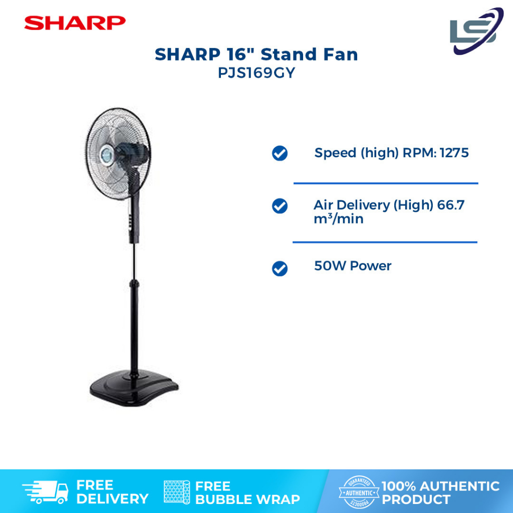 SHARP 16" Stand Fan PJS169GY | 3 Blades | 3 Adjustable Speed | 5 Star ...