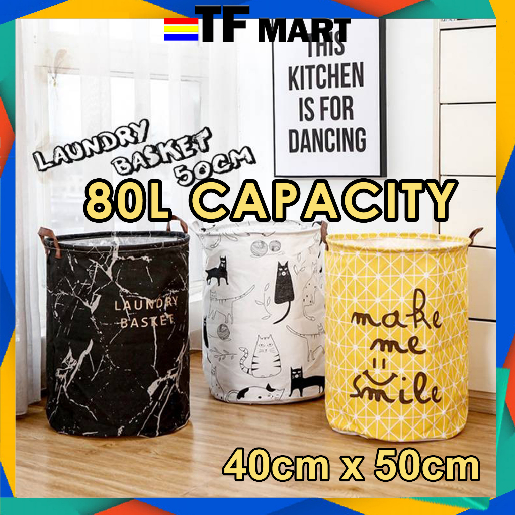 TFMART (BIG SIZE 80L) Laundry Basket Bag Bakul Baju Kain Laundry Dobi ...