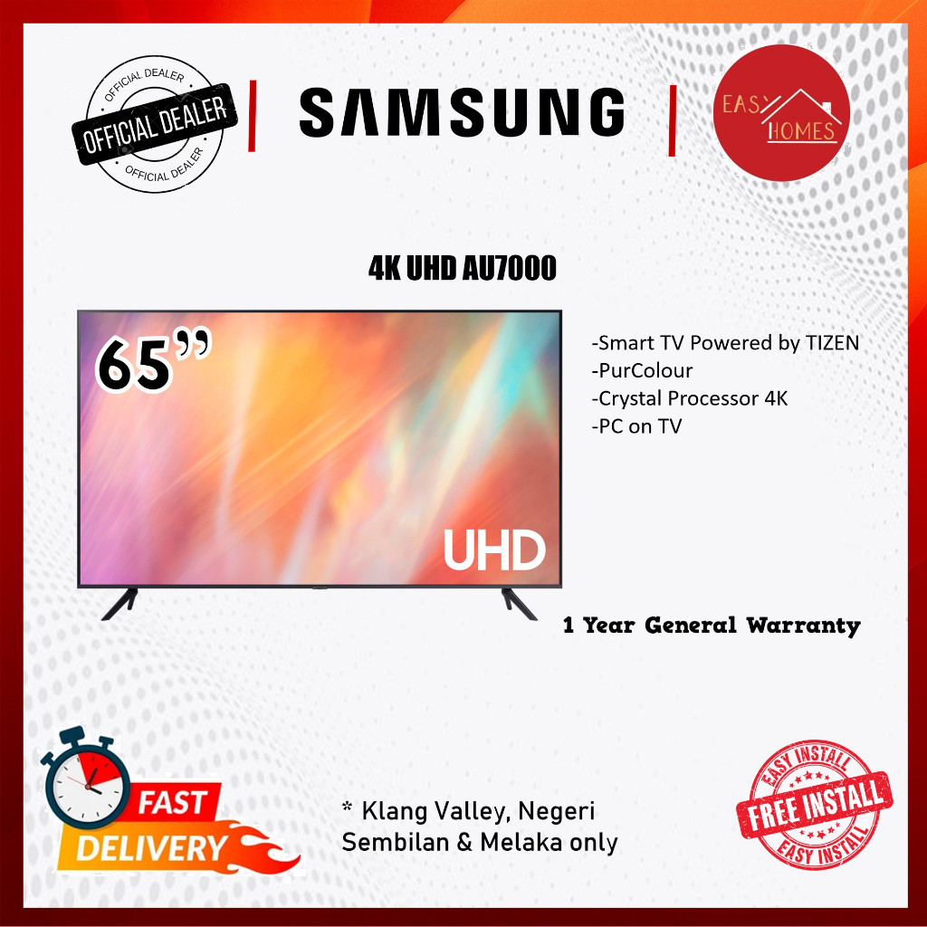 SAMSUNG 65" INCH 65AU7000 UA65AU7000 CRYSTAL UHD 4K SMART TV ...