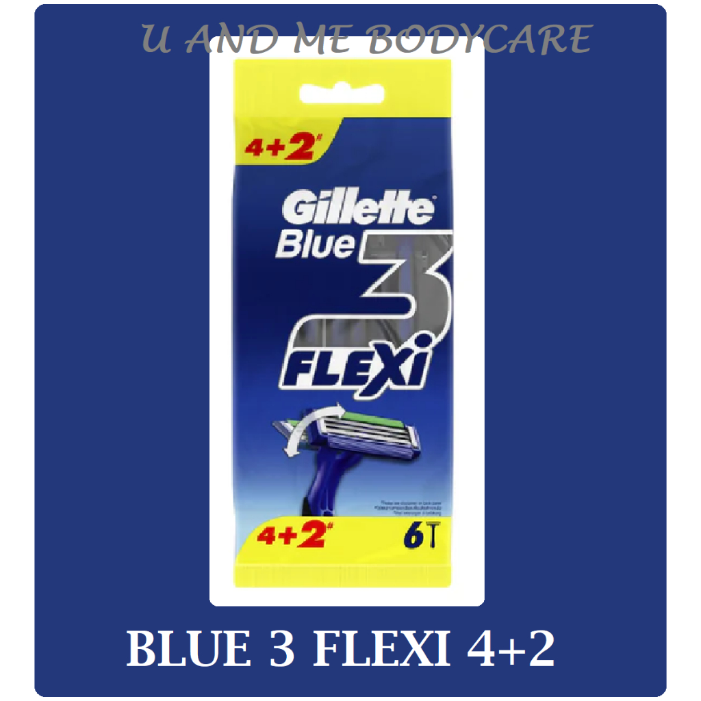 Gillette Men Blue 3 Flexi Disposable Razors 4+2 (Fixed Head) | Shopee ...