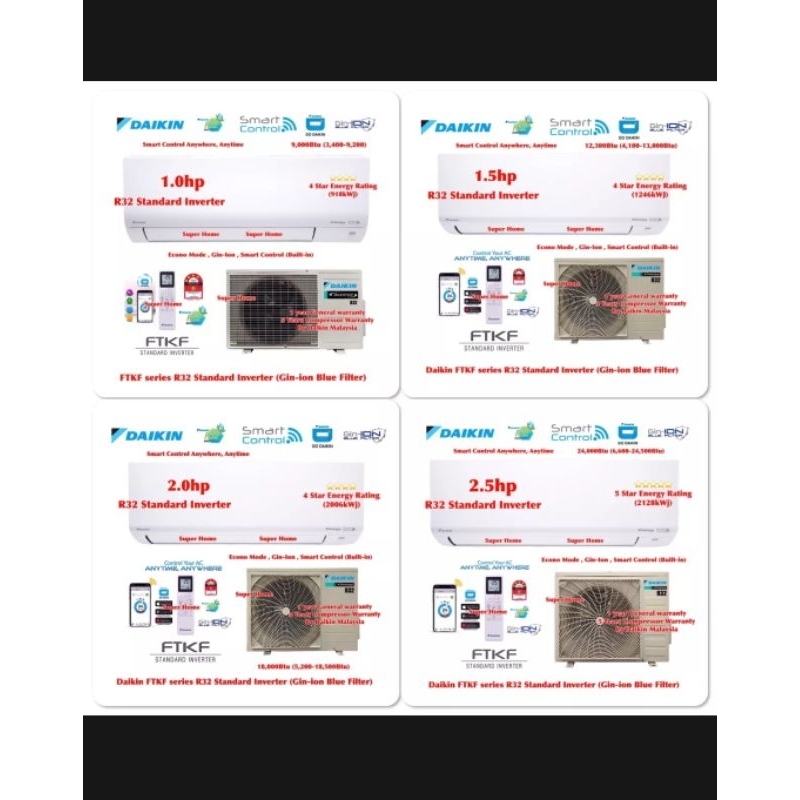 DAIKIN R32 Standard Inverter Aircond FTKF SERIES (R32) 1.0HP-2.5HP Daikin Smart Control Inverter ...