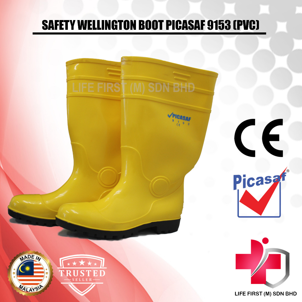 SAFETY BOOT WELLINGTON PICASAF 9153 BOOT SAFETY KUNING | Shopee Malaysia