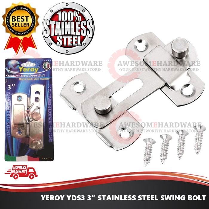 YEROY 3" STAINLESS STEEL SWING BOLT DOOR LATCH SLIDING DOOR LOCK FOR ...