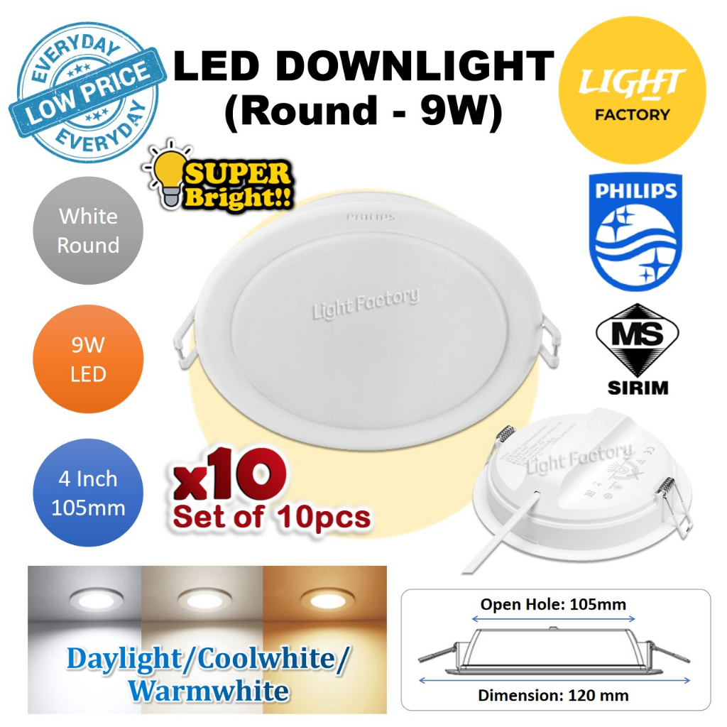 [SET 10pcs] PHILIPS MESON 3 Colour LED Recessed Downlight 4" 5" 6" 8" 9W 13W 17W 24W Philips ...