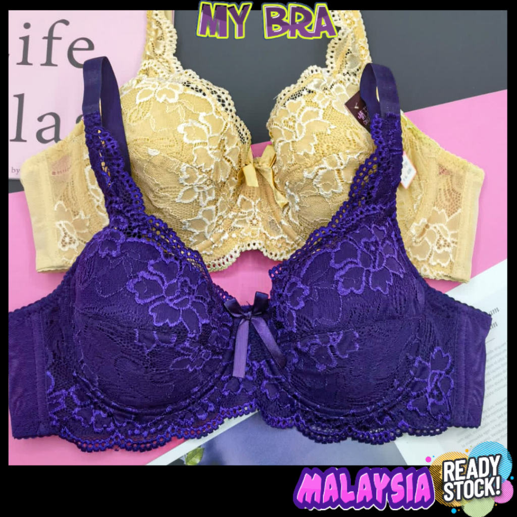 mybra Women Bra With Wired Steel Ring Cup Floral Lace Bra Full Cup Thin Sponge Baju Dalam ...