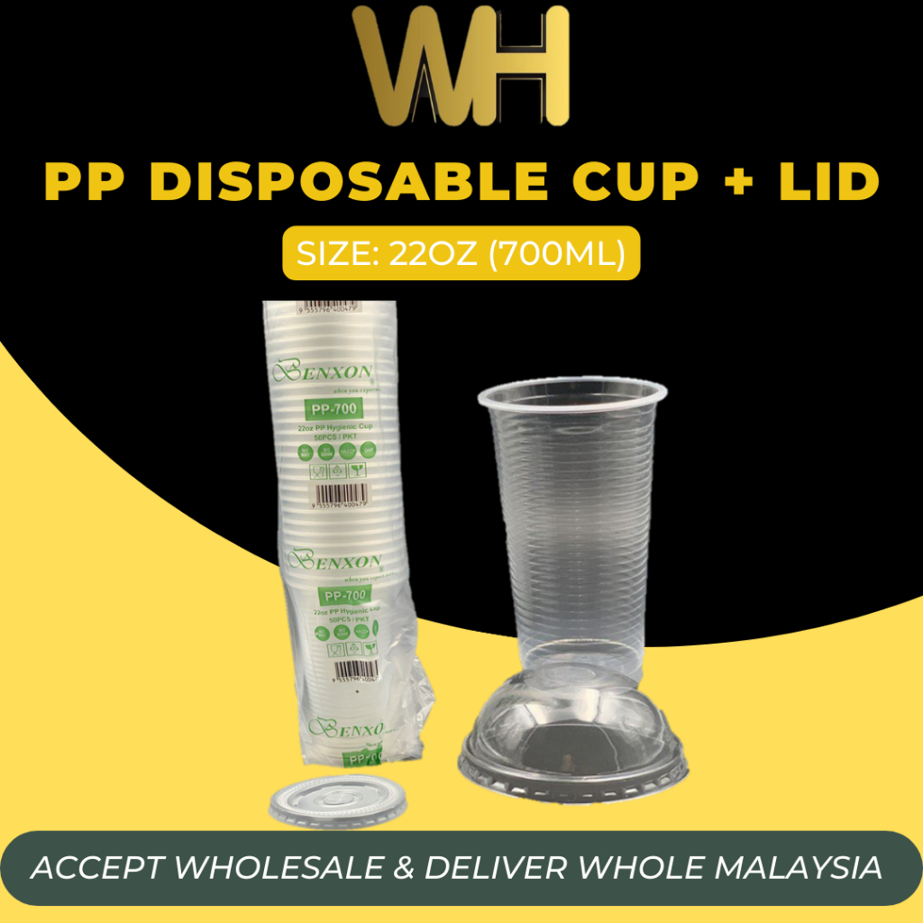 [100 SETS] 22OZ PP CUP WITH "FLAT LID" / BENXON - PP700 - DISPOSABLE ...