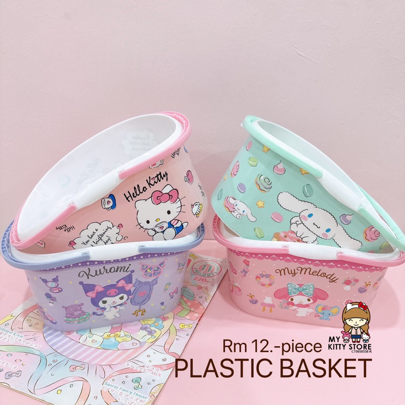 Cartoon Hello Kitty My Melody Kuromi Plastic Basket Cinnamoroll Storage ...