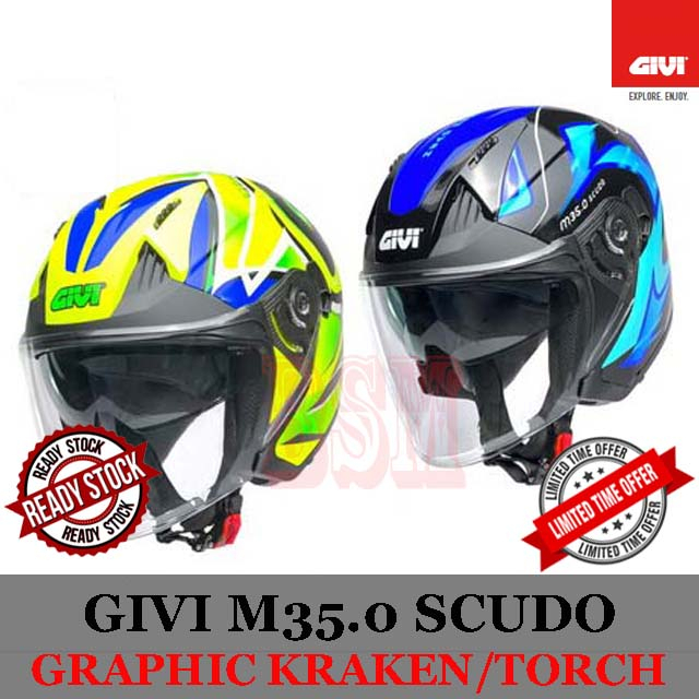 GIVI HELMET M35.0 SCUDO DOUBLE VISOR OPEN FACE HELMET >> " BUY 1 FREE 1 " GIVI T-SHIRT ...