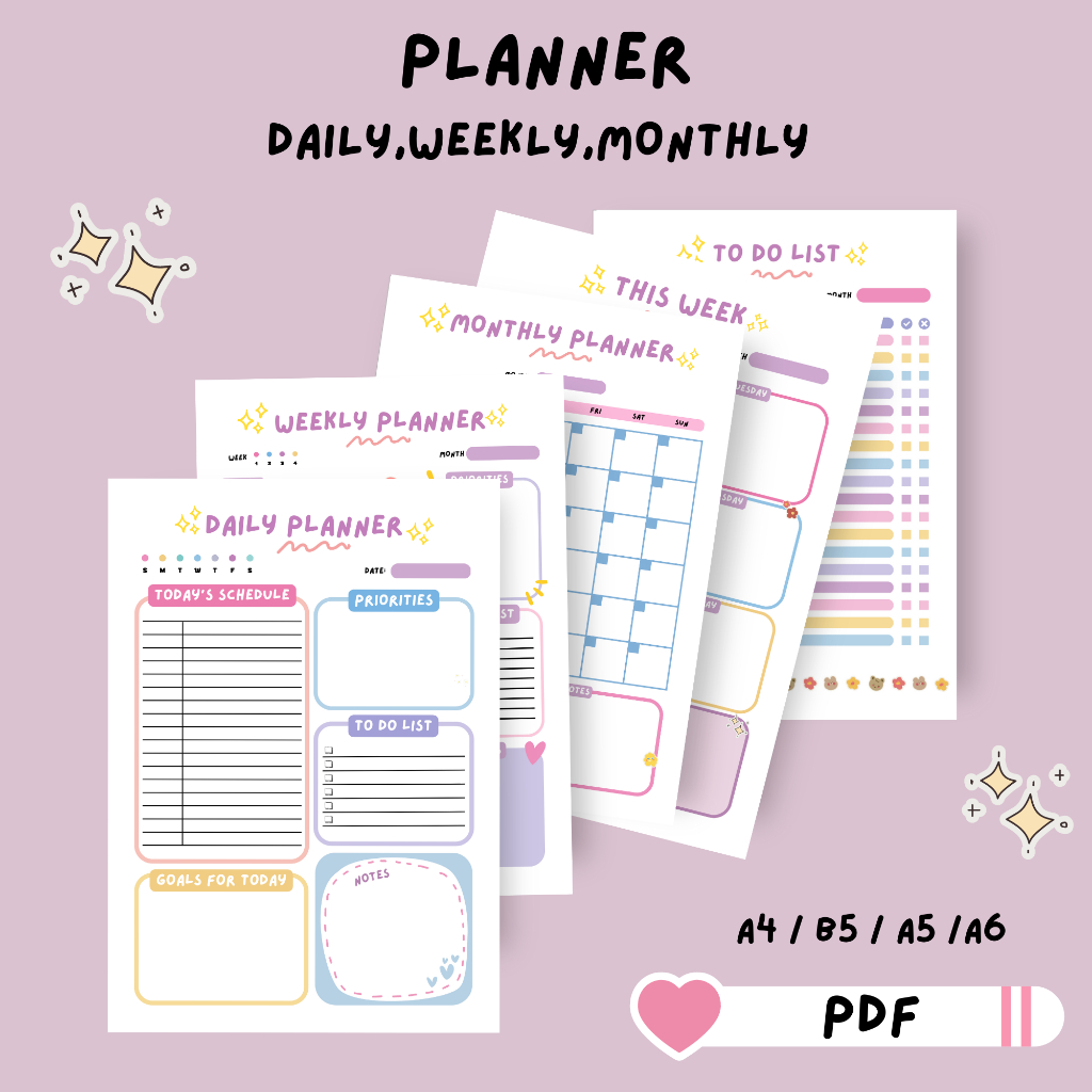 Daily/Weekly/Monthly Planner Undated Cute Series Printable PDF (A4/B5 ...