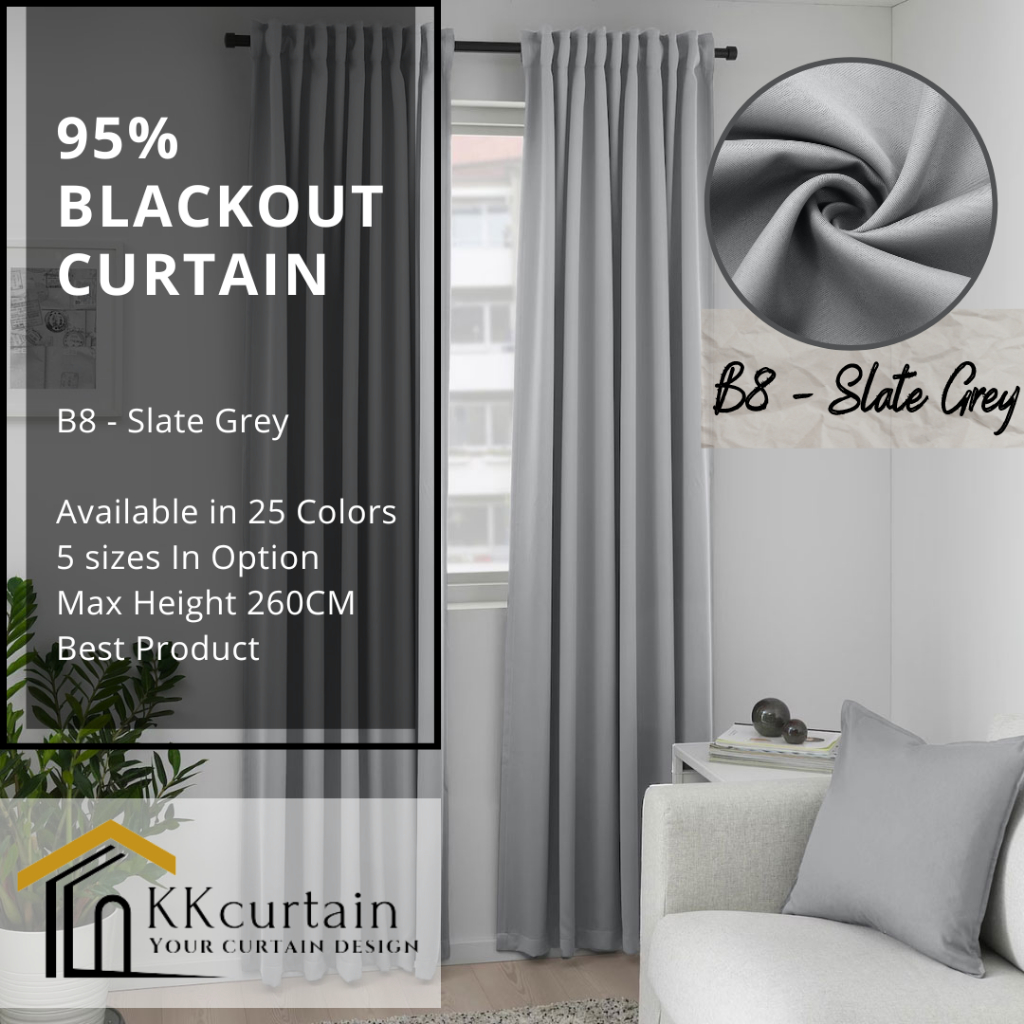B8 - Ready-Made 95% Blackout Curtain SLATE GREY, Langsir Siap Jahit ...
