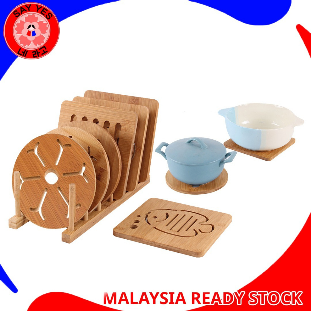 SayYes Tikar Cawan Wood Board Coaster Pad Anti-Heat Cute Wooden Cup Pad ...